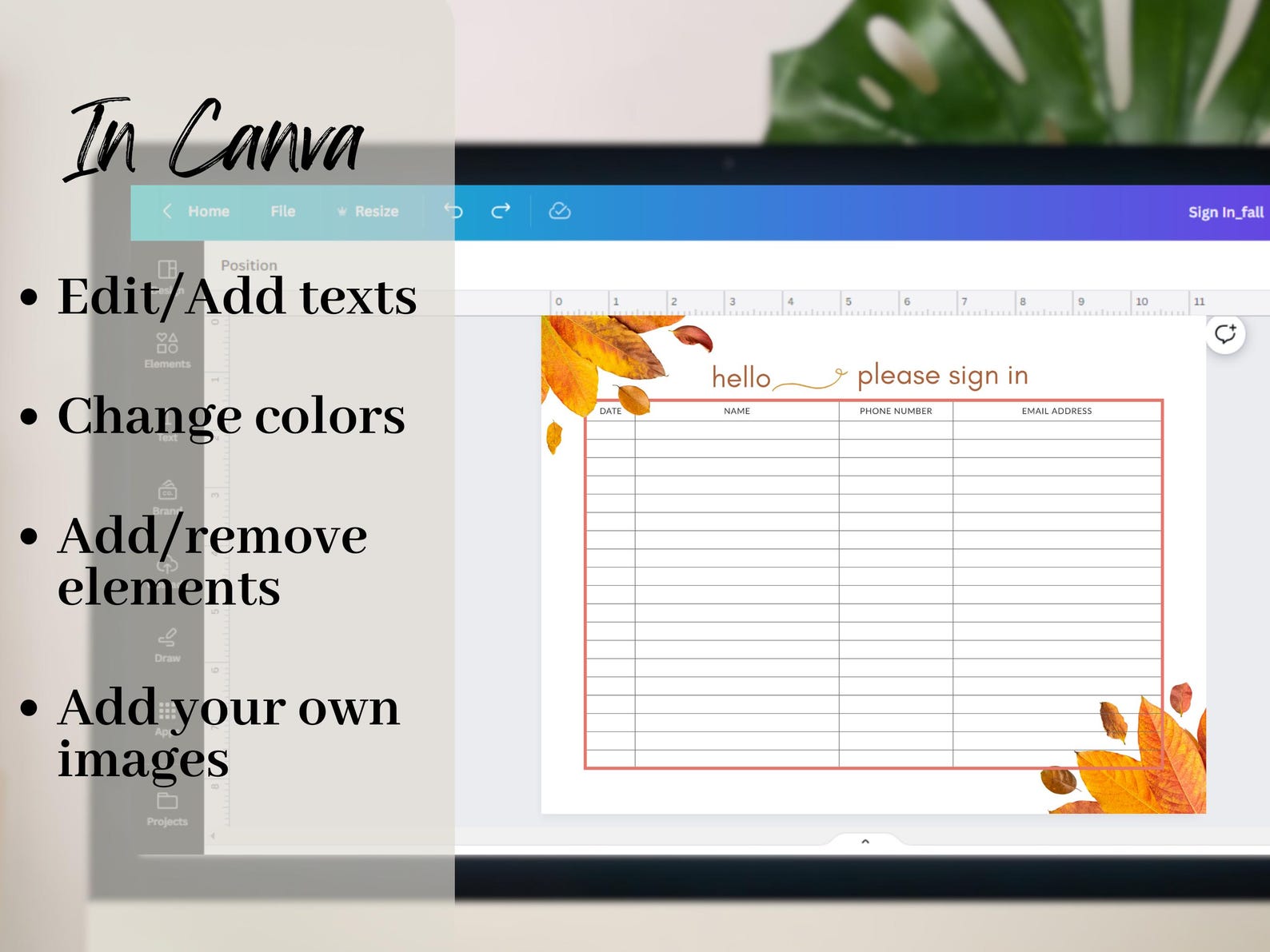 Guest Sign-in Sheet Template Fall Theme Canva Sign in Sheet Editable ...