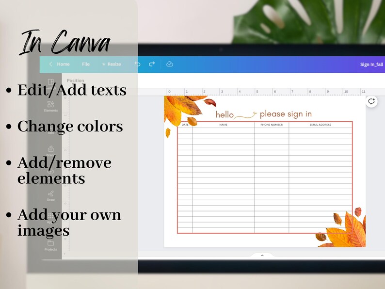 Guest Sign-in Sheet Template Fall Theme Canva Sign in Sheet Editable ...