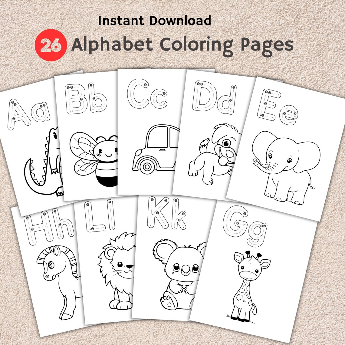 Alphabet Coloring Page Printable Bundle 26 Page Alphabet Tracing ...