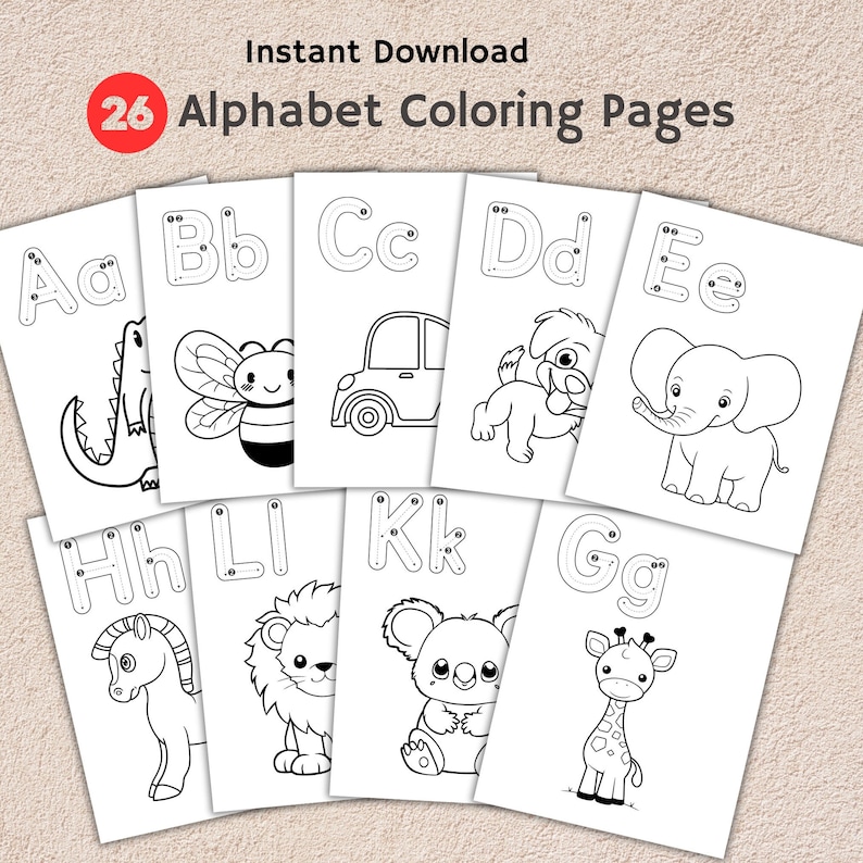 Alphabet Coloring Page Printable Bundle 26 Page Alphabet Tracing ...