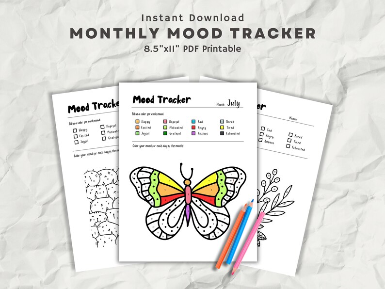Monthly Mood Tracker Printable: Coloring Worksheet (PDF Download) - Etsy