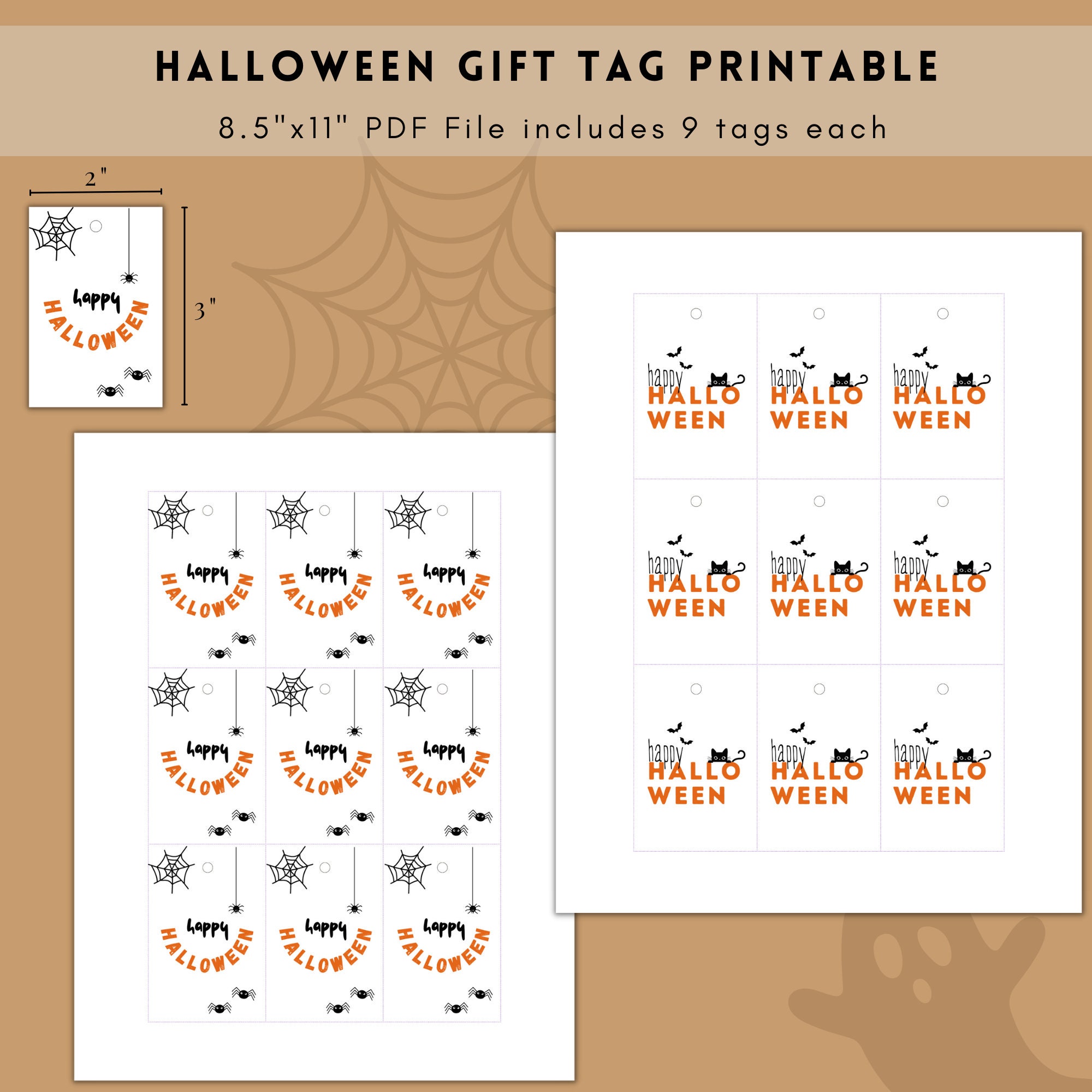 Happy Halloween Gift Tag Printable Bundle Halloween Orange and Black ...