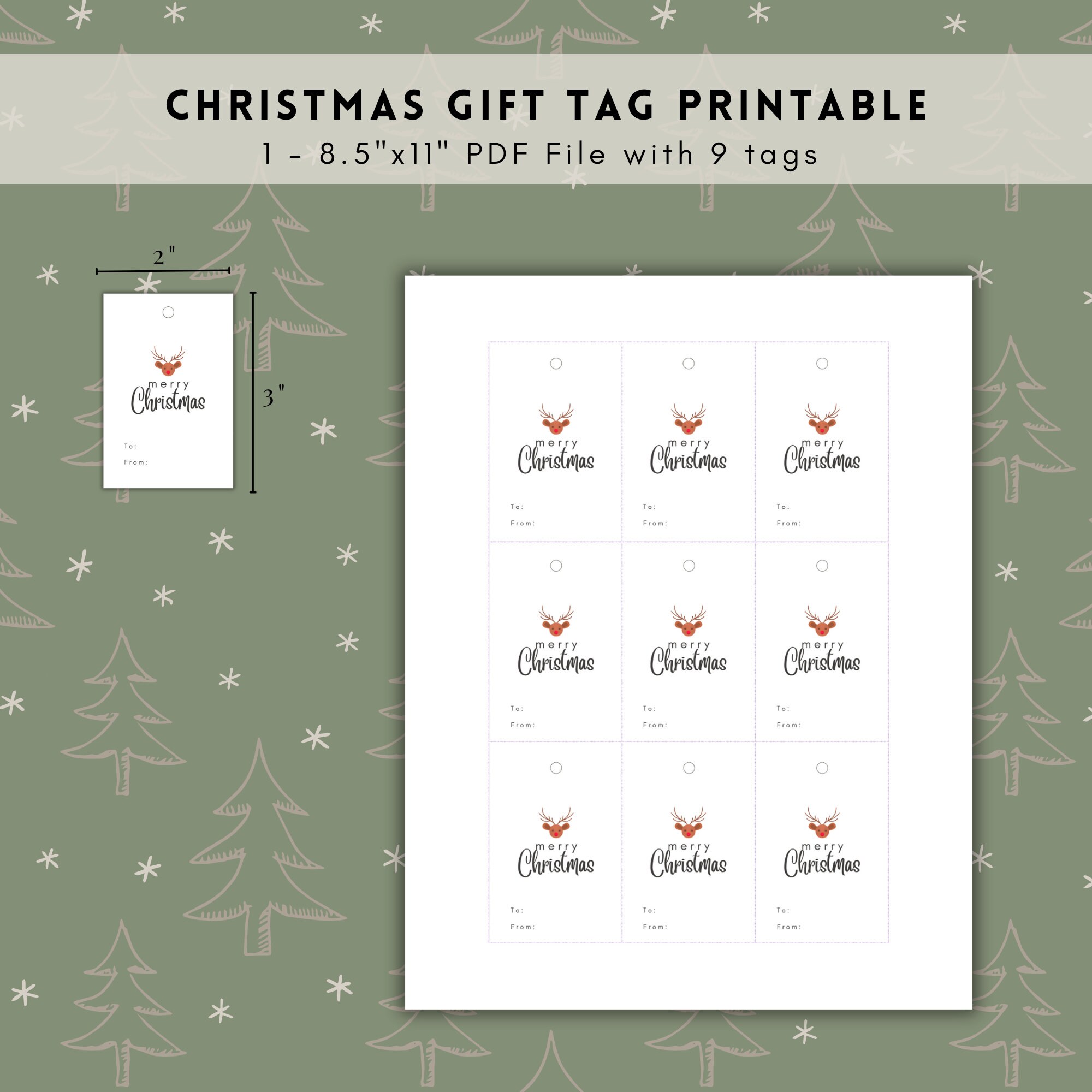 Reindeer Christmas Gift Tag Printable: DIY Holiday Tags (PDF) - Etsy
