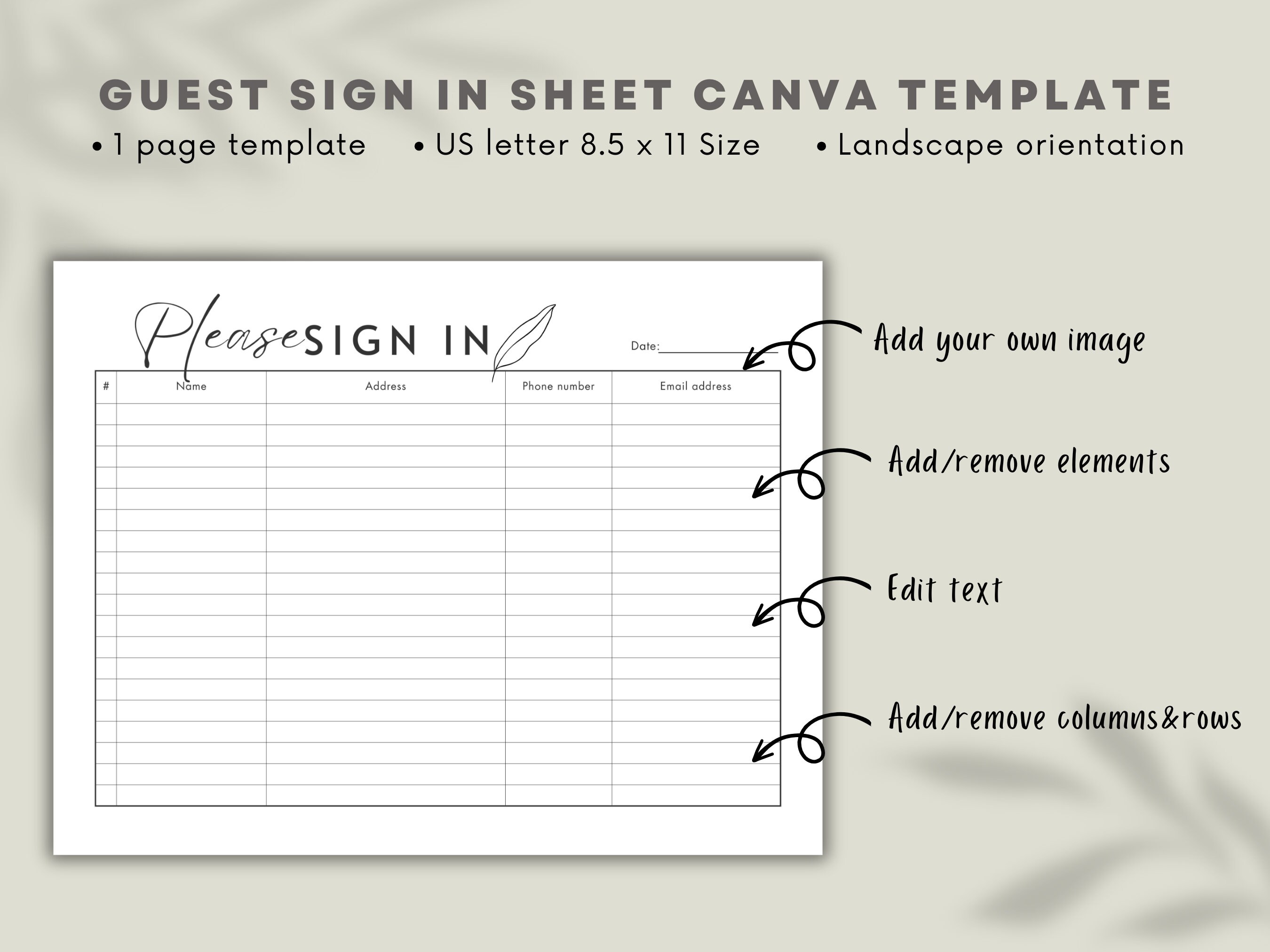 Visitor Sign in Sheet Template Canva Office Visitor Check in Sheet ...