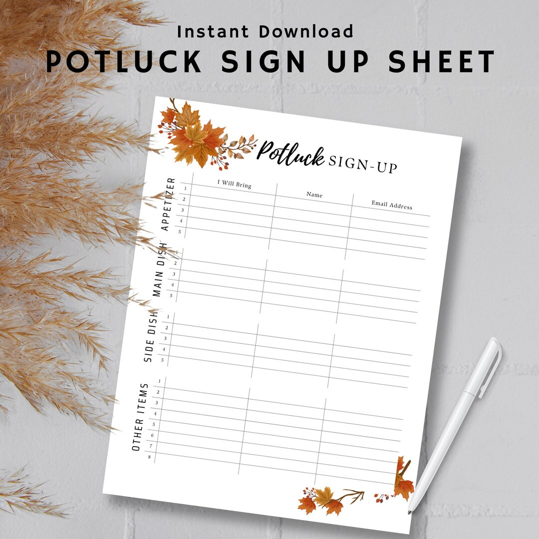 Thanksgiving Potluck Sign up Sheet Printable Fall Party Food Sign up ...