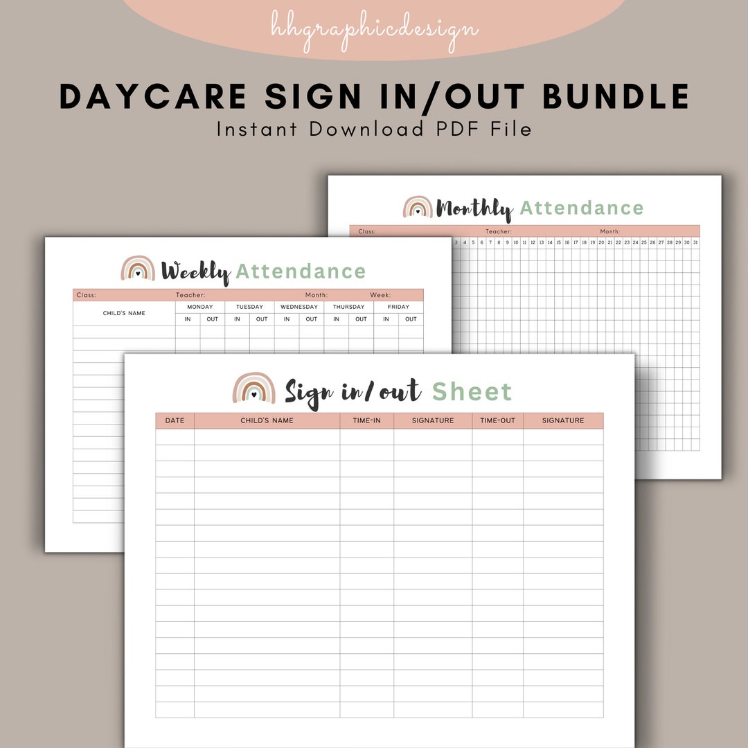 Daycare Sign in and Out Sheet Child Care Sign in Bundle Weekly ...