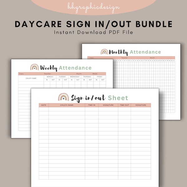 Monthly Daycare Sign in and Out Sheets - Etsy
