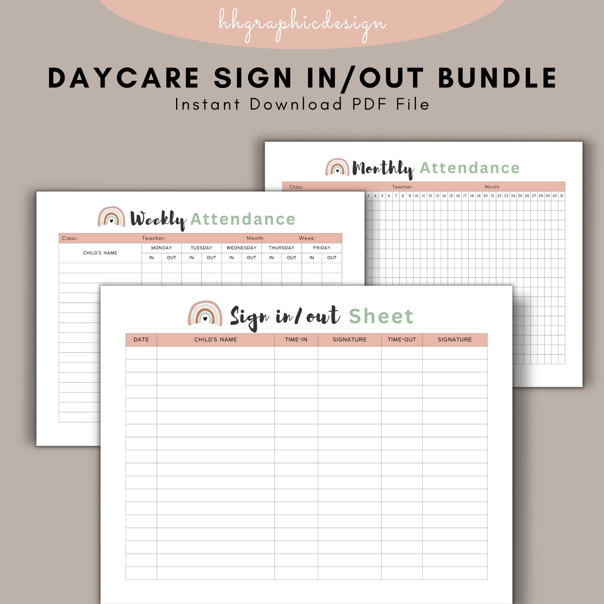 Daycare Sign in and Out Sheet Child Care Sign in Bundle Weekly ...
