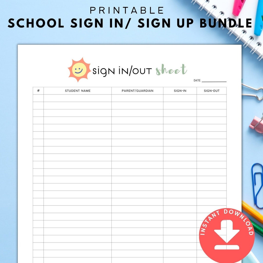 School Sign in and Out Sheet Printable Volunteer Sign up Sheet - Etsy