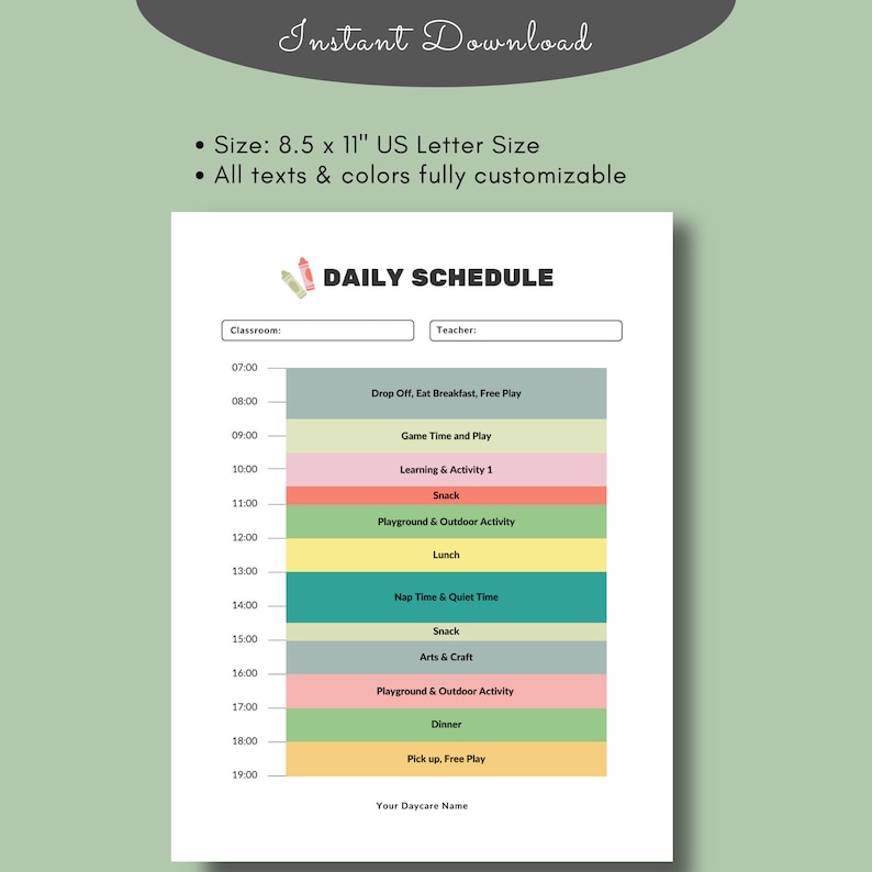 Daycare Daily Schedule Template: Customizable Canva Design (digital ...