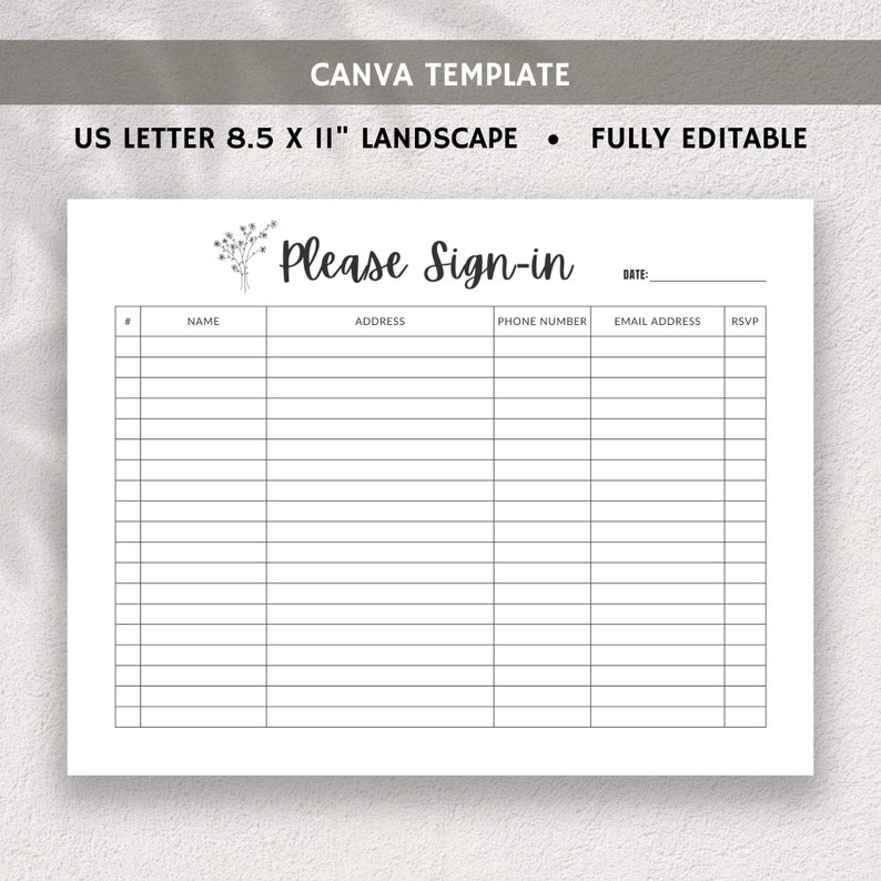 Editable Guest Sign-in Sheet Template: Canva Visitor Sign-in (digital ...