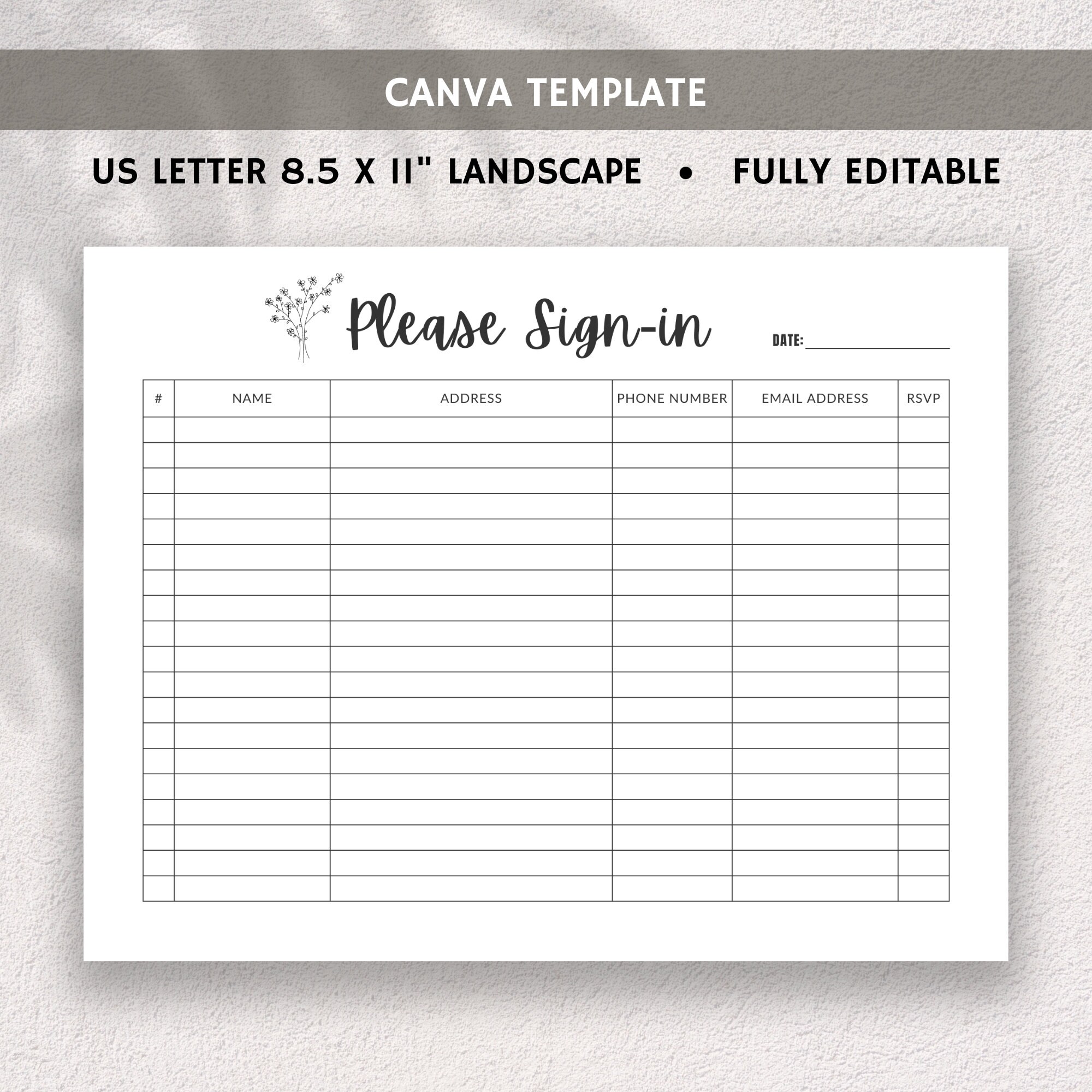Editable Guest Sign-in Sheet Template: Canva Visitor Sign-in (digital ...
