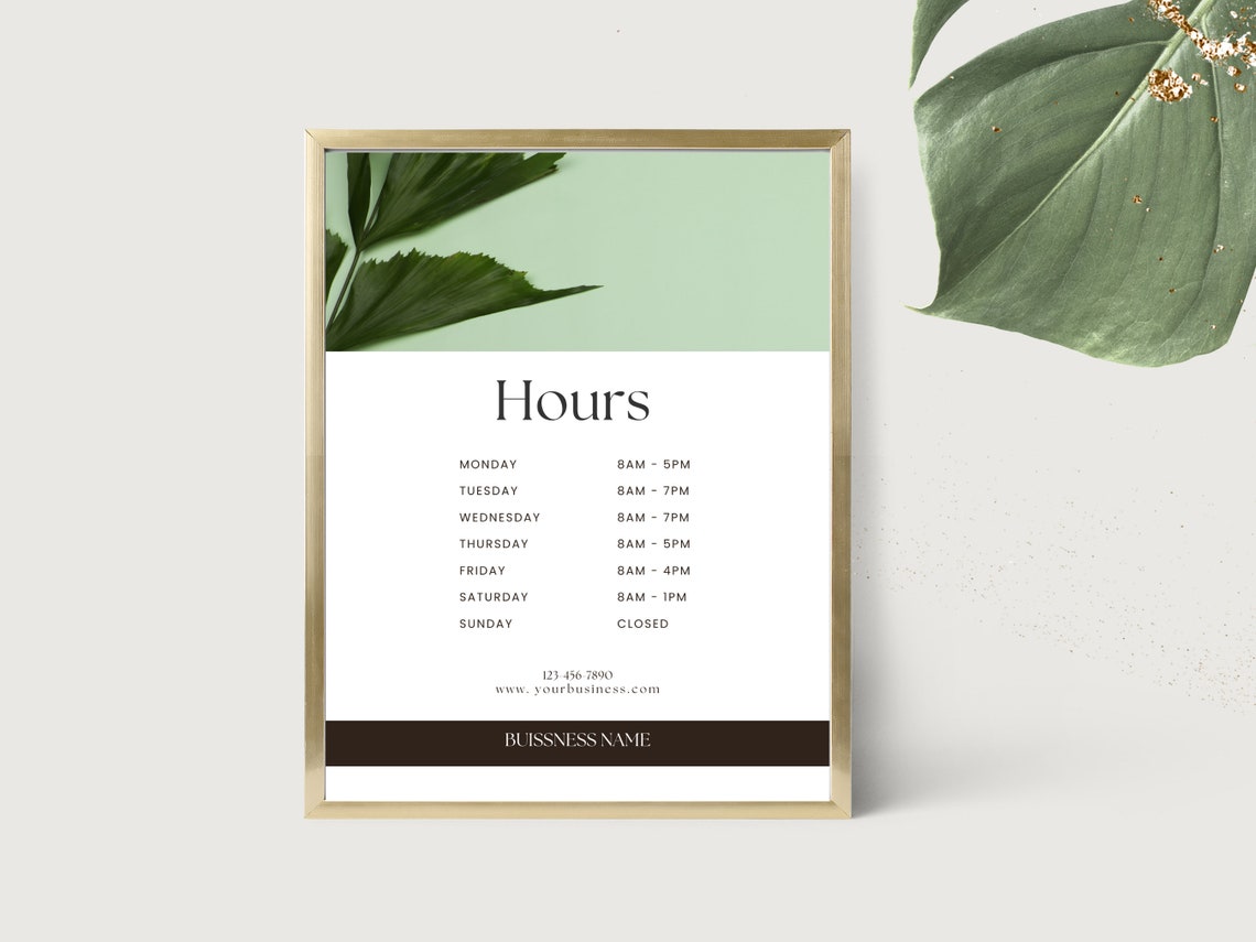 Business Hours Template Modern Store Hours Editable Canva Template Spa ...