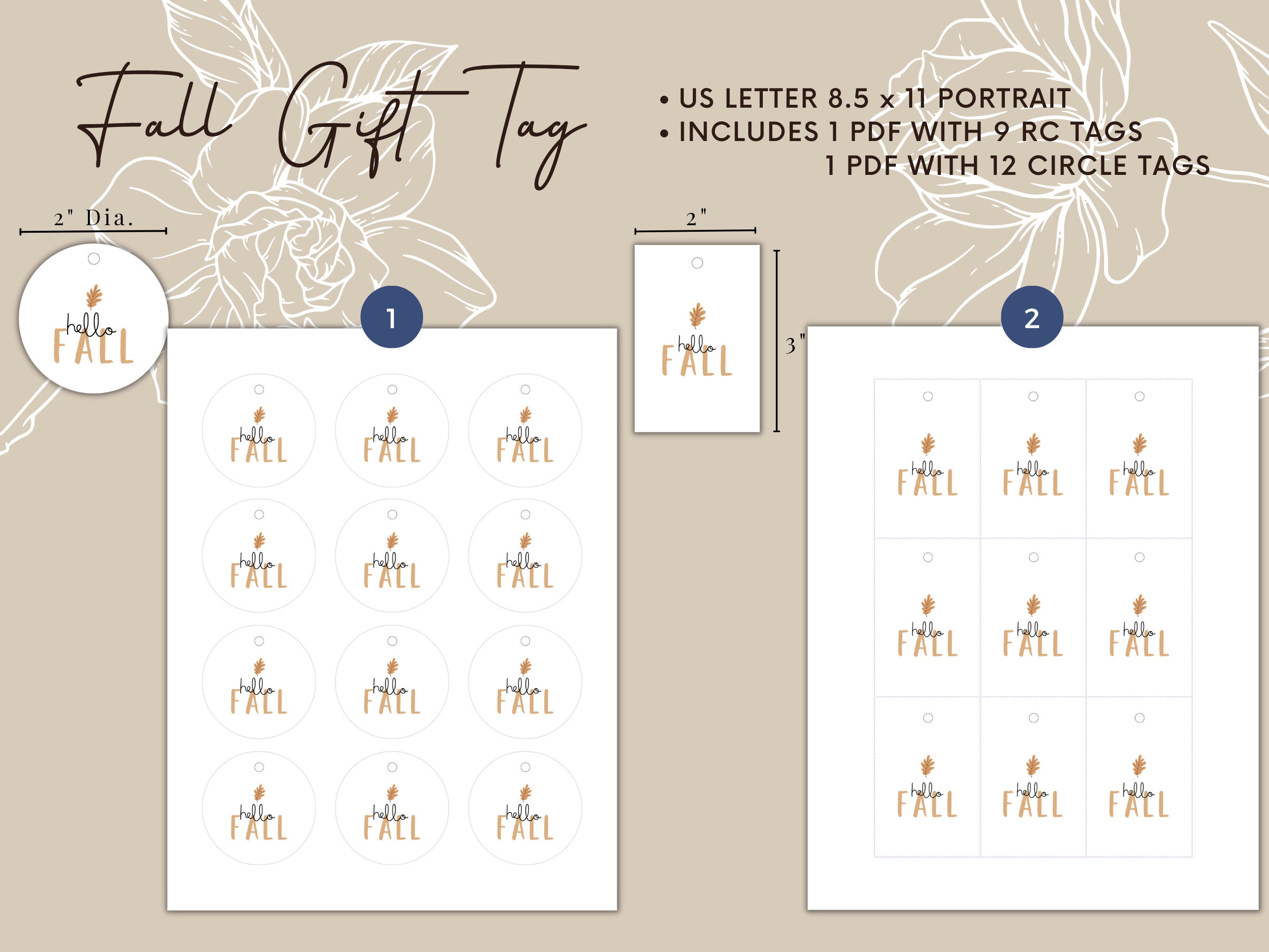 Hello Fall Gift Tag Printable Bundle Fall Leaf Theme Gift Tag Digital ...