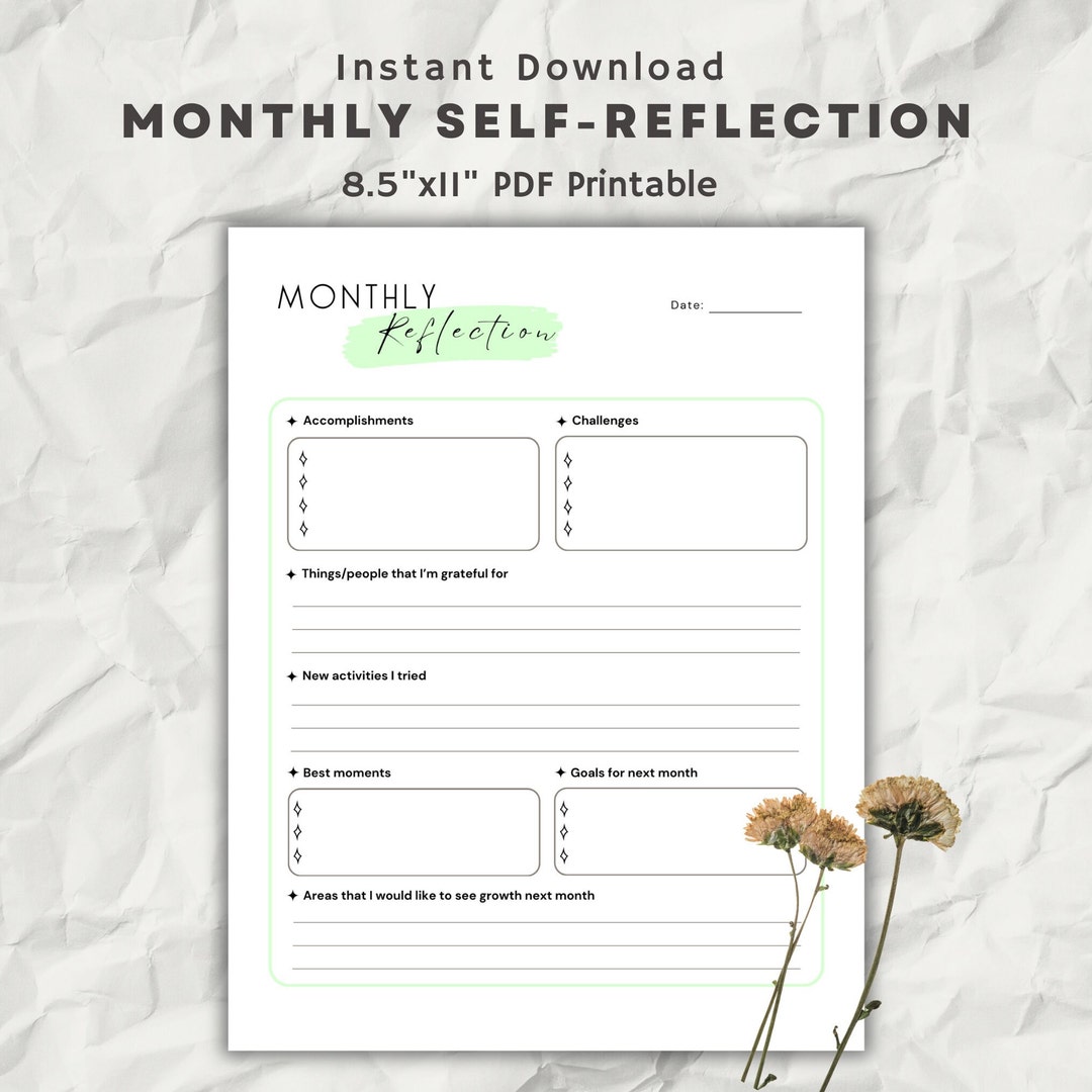 Monthly Reflection Worksheet Printable Monthly Journal Worksheet