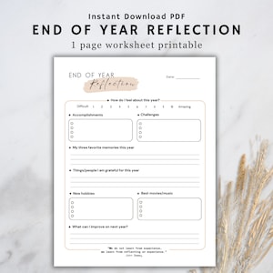 End of Year Reflection Worksheet: Printable Yearly Review (digital ...