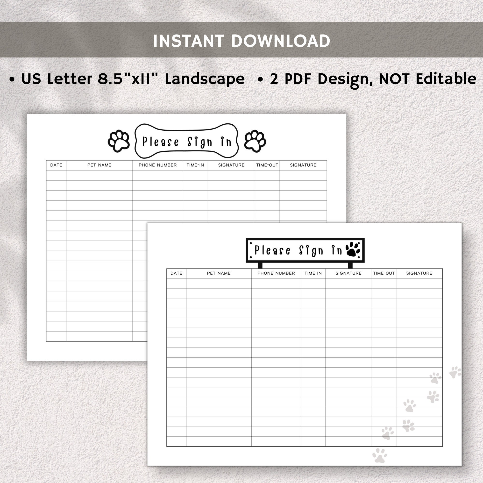 Pet Daycare Sign In/out Sheet Printable: Modern Design (PDF Download ...