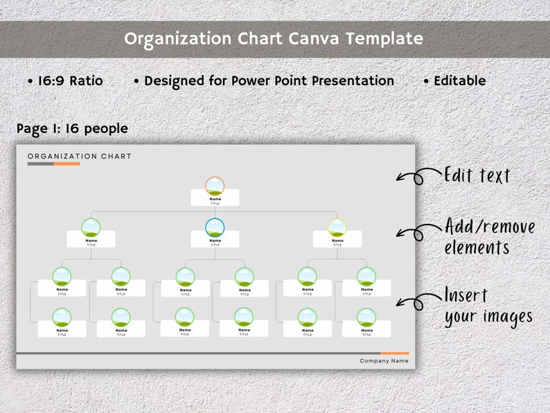 Editable Organization Chart Template: Canva & Powerpoint (digital ...