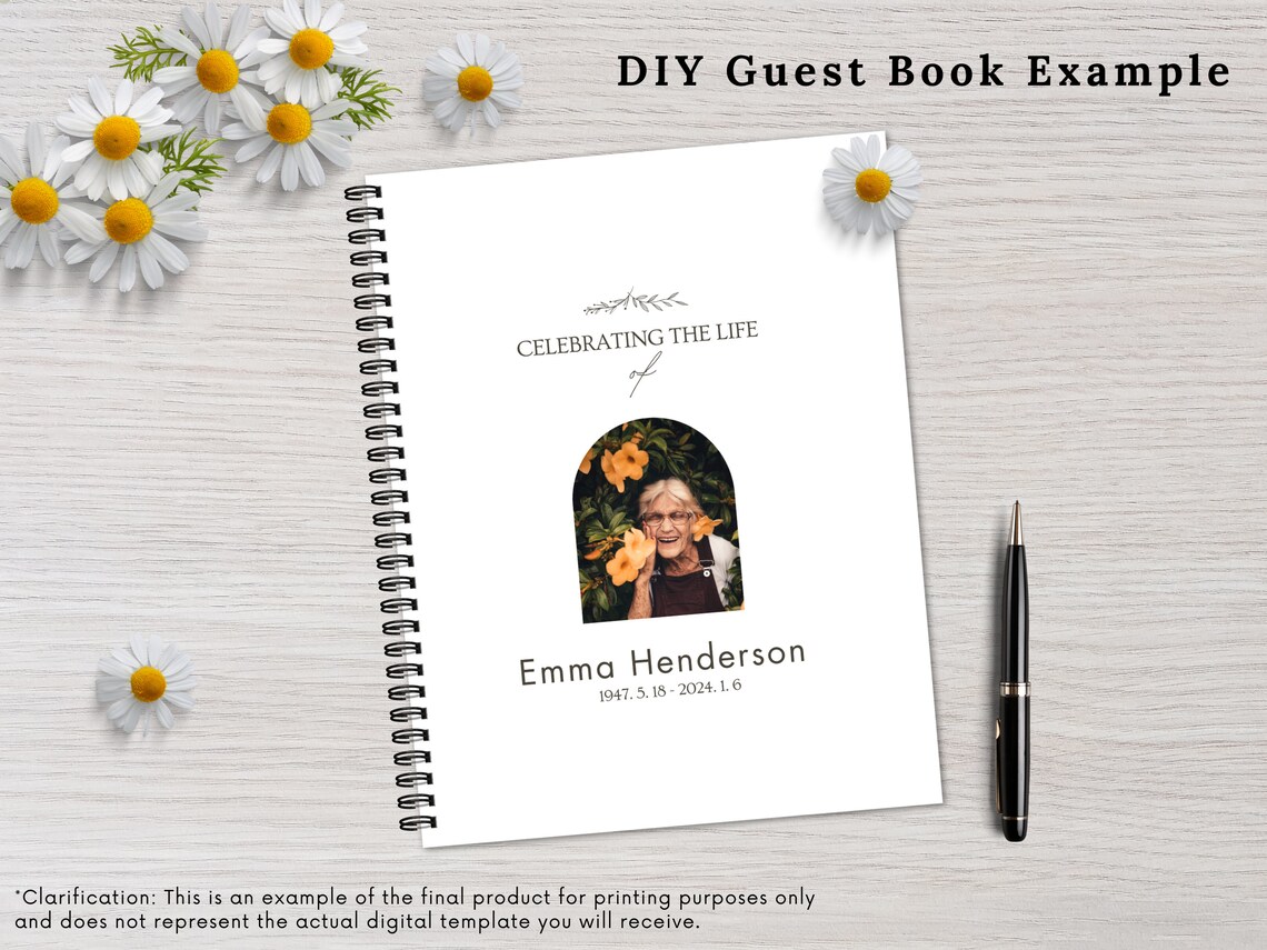 Funeral Guest Book Template DIY Funeral Sign in Book Editable Canva ...