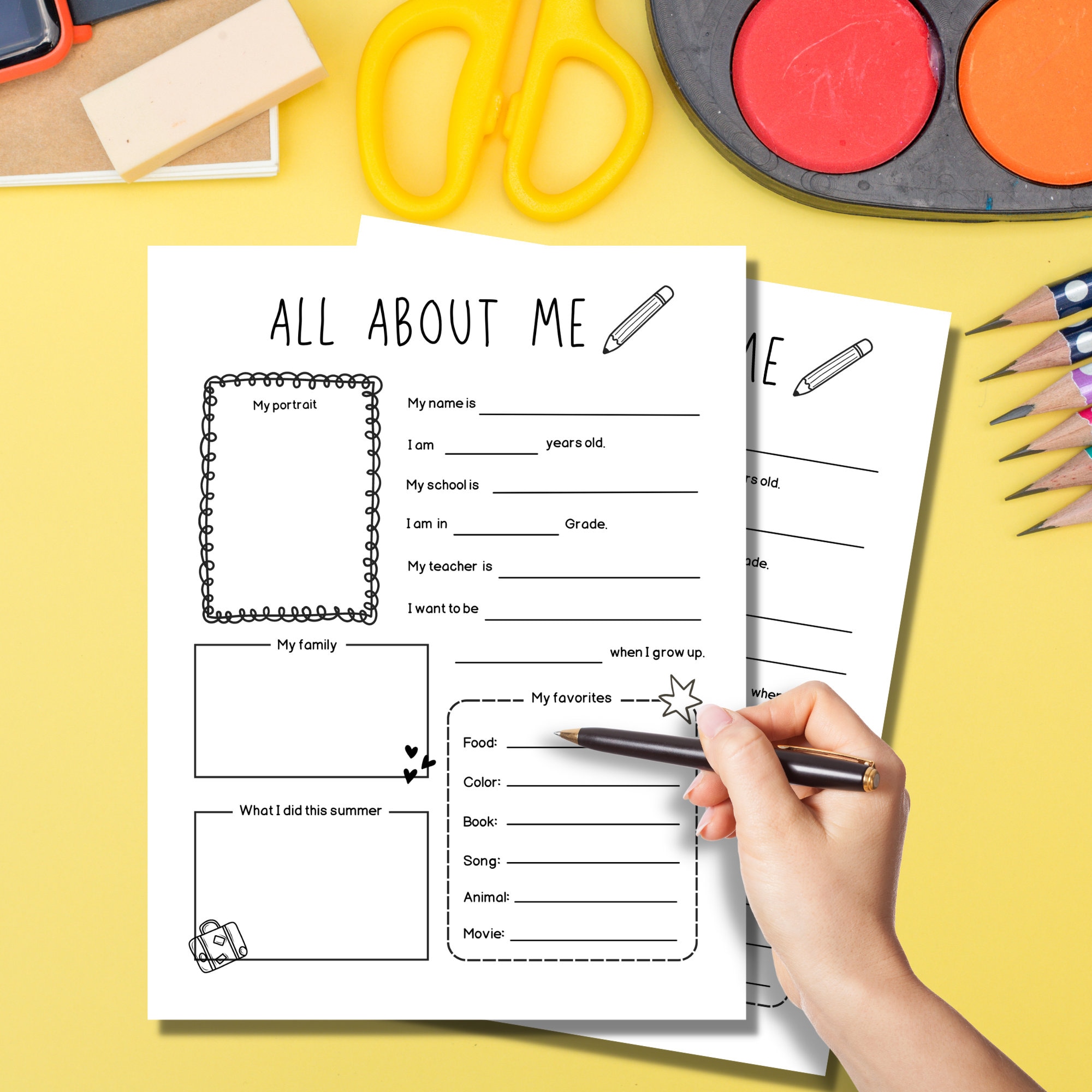All About Me Printable Back to School Activity Sheet Printable Daycare ...