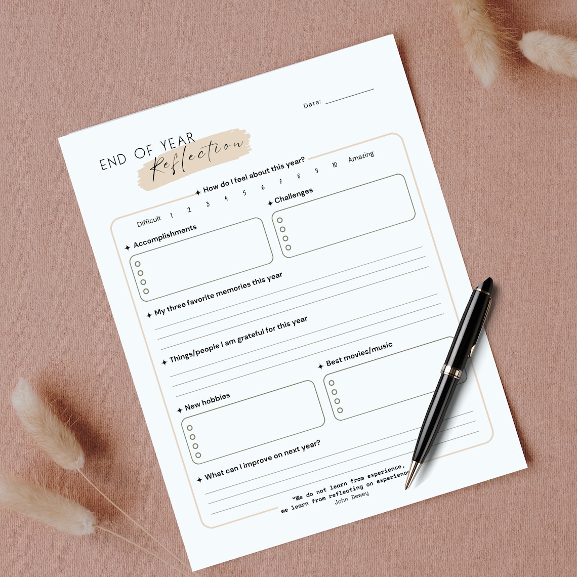 End of Year Reflection Worksheet: Printable Yearly Review (digital ...