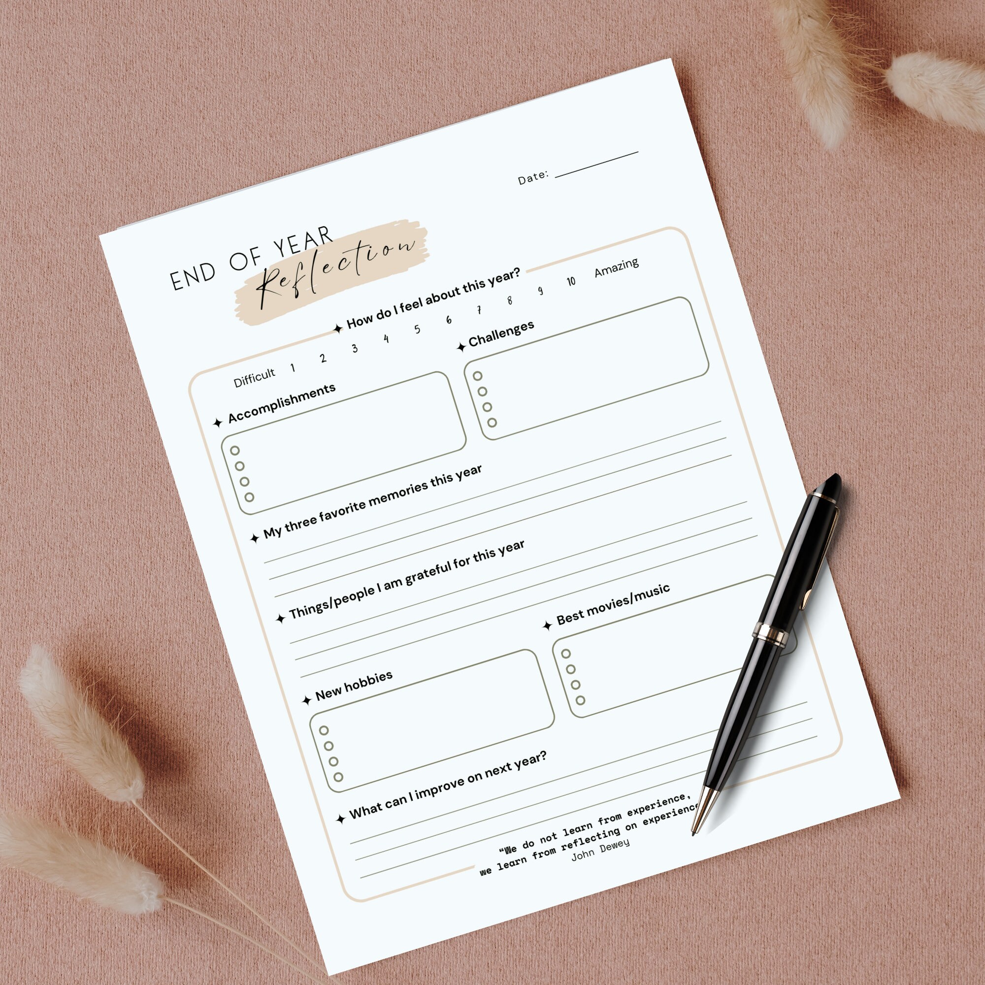 End of Year Reflection Worksheet: Printable Yearly Review (digital ...