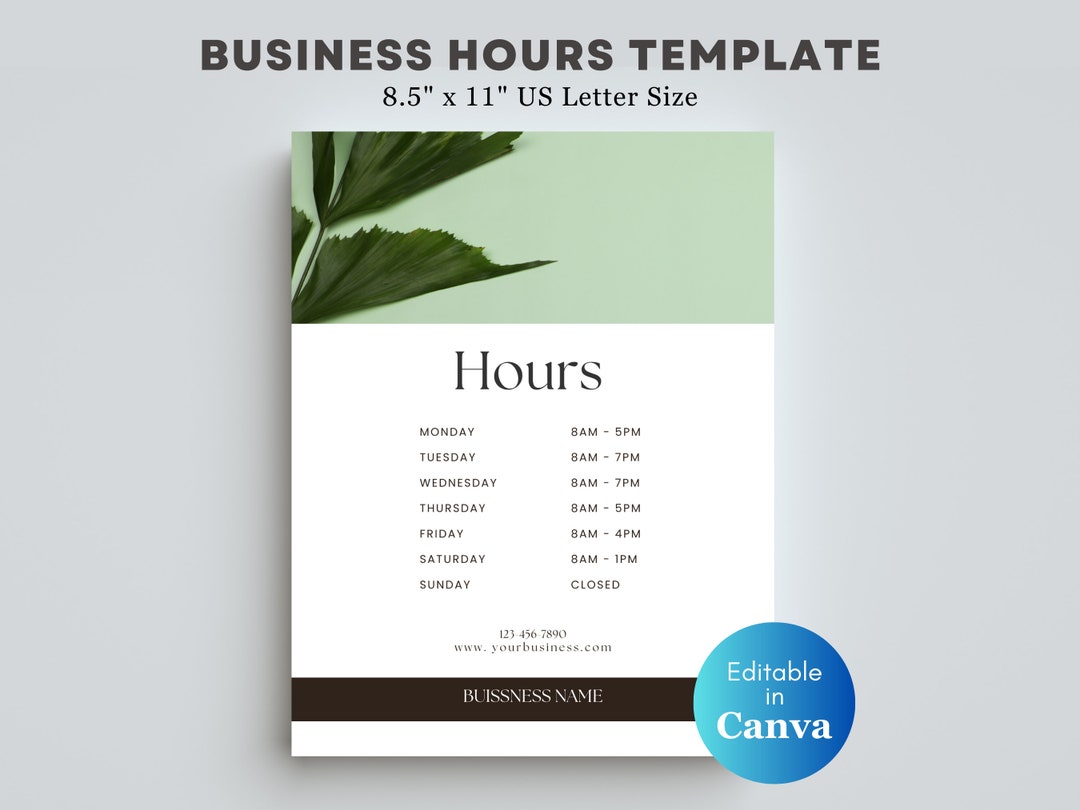 Business Hours Template Modern Store Hours Editable Canva Template Spa ...