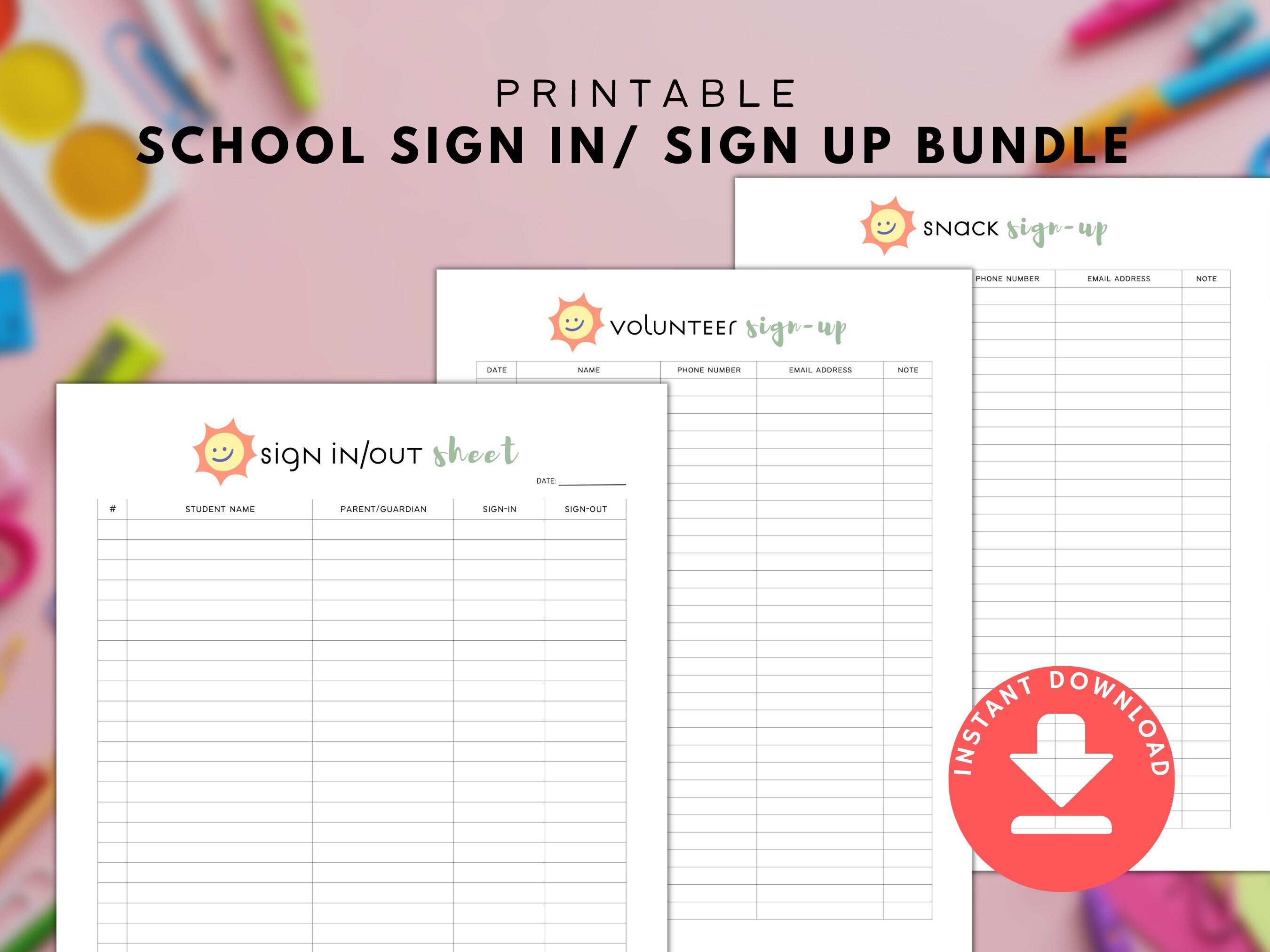 School Sign in and Out Sheet Printable Volunteer Sign up Sheet - Etsy
