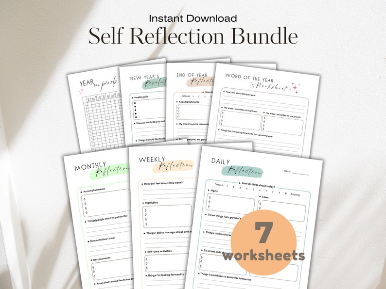 Self Reflection Worksheet Bundle Printable, Daily Weekly Monthly ...