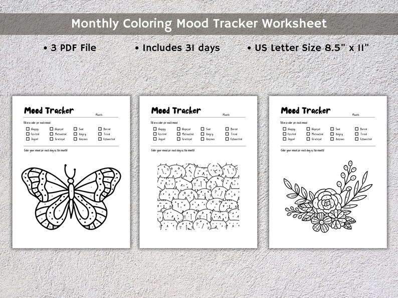 Monthly Mood Tracker Printable Coloring Mood Tracker Worksheet Fun ...