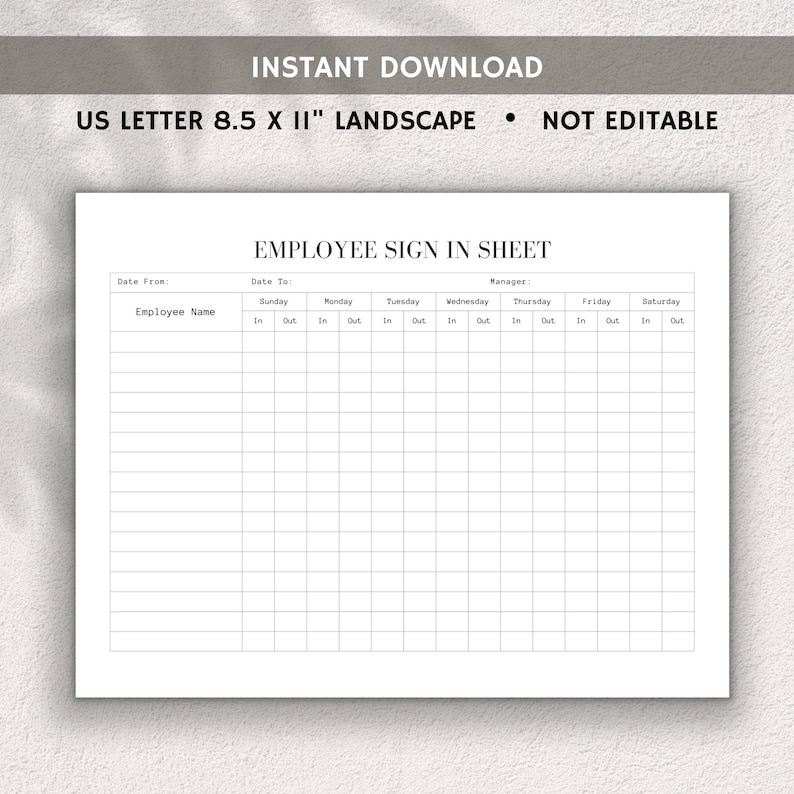 Employee Sign in Sheet: Weekly Time Tracker (PDF Download) - Etsy