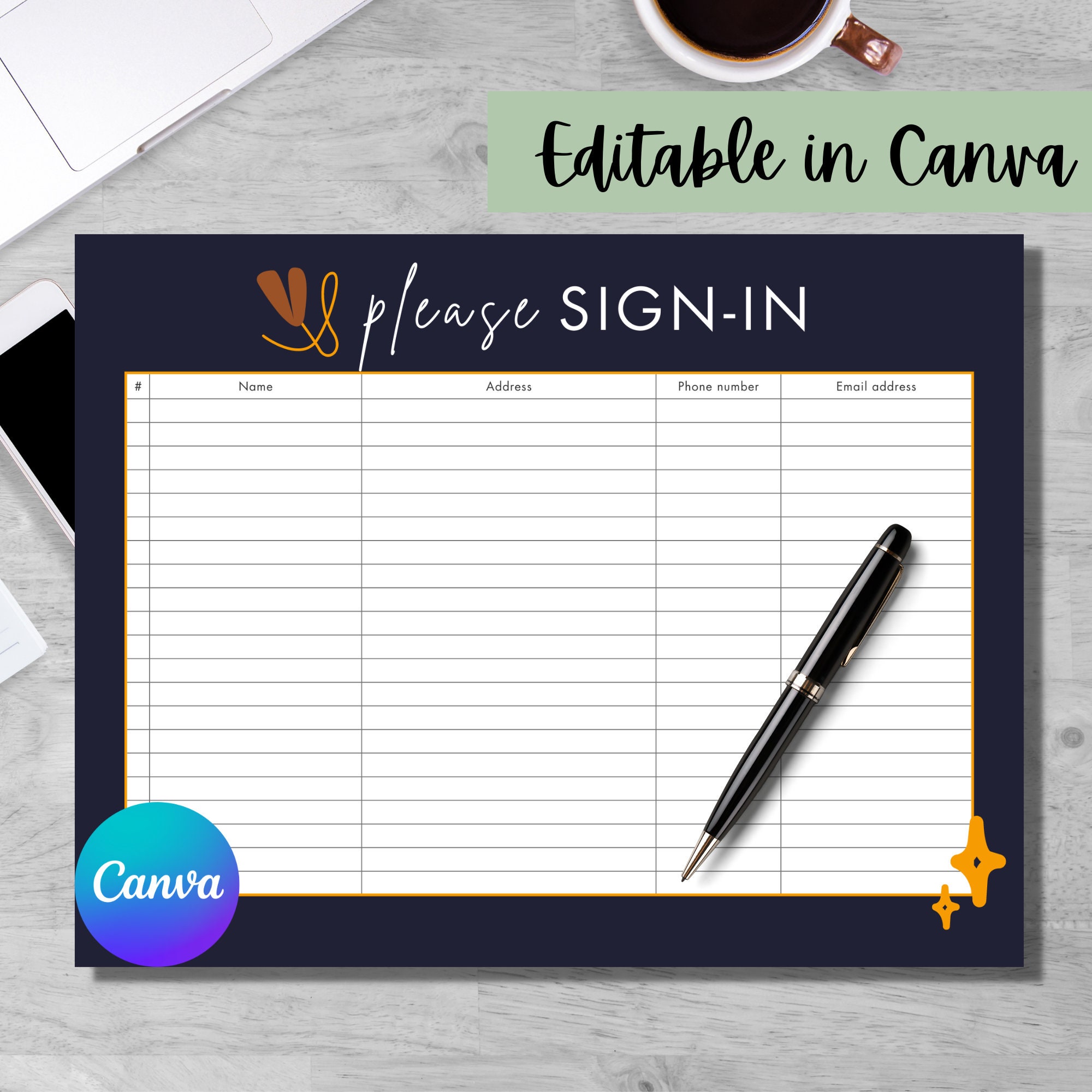Guest Sign-in Sheet Template Canva Please Sign in Sheet - Etsy