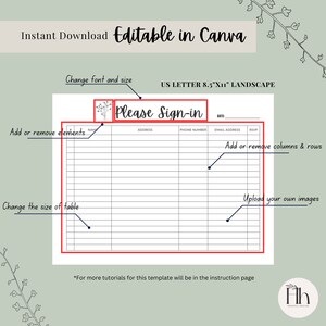 Guest Sign-in Sheet Template in Canva Visitor Sign in Sheet Editable ...