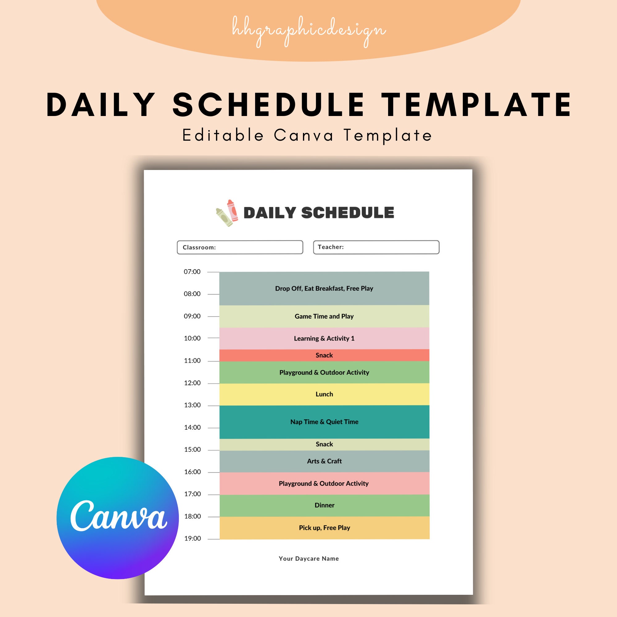Daily Schedule Template Canva Simple Daycare Daily Schedule - Etsy UK