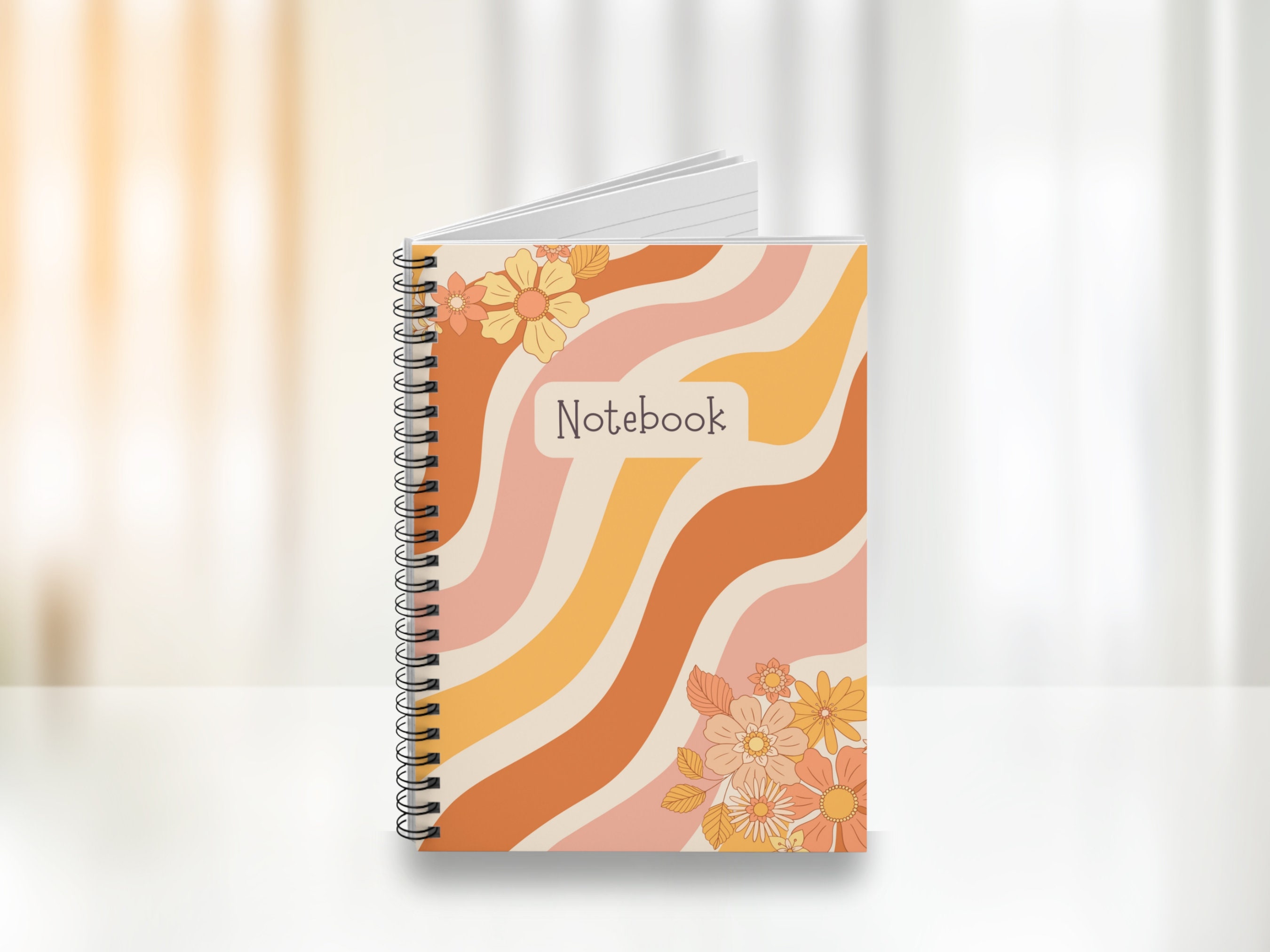 Retro Wavy Design Spiral Notebook Ruled Line 6x8 Notebook Floral Design ...