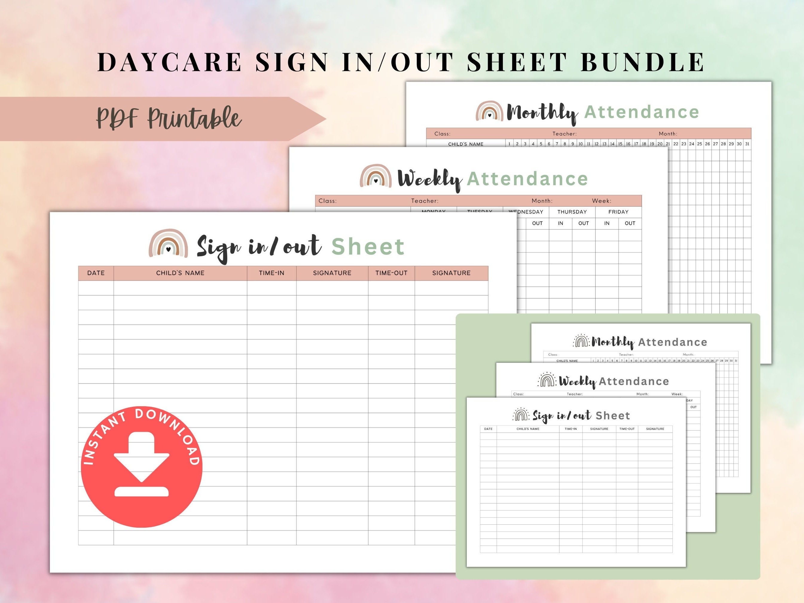 Daycare Sign in and Out Sheet Bundle Daycare Weekly Attendance Sheet ...