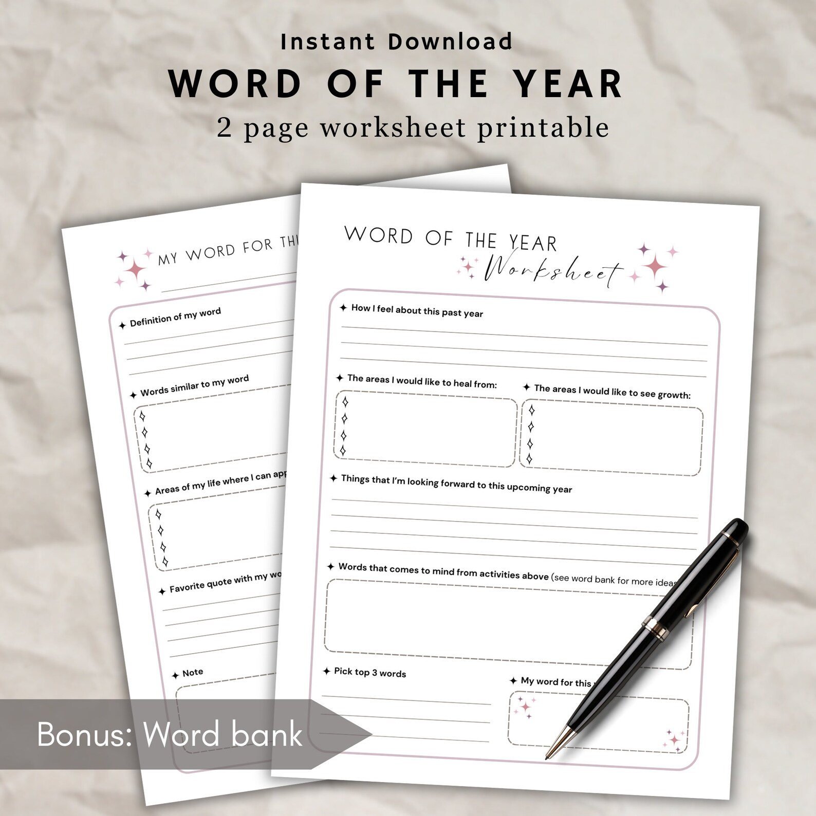 Word of the Year Worksheet Printable: Reflection & Resolution (PDF) - Etsy