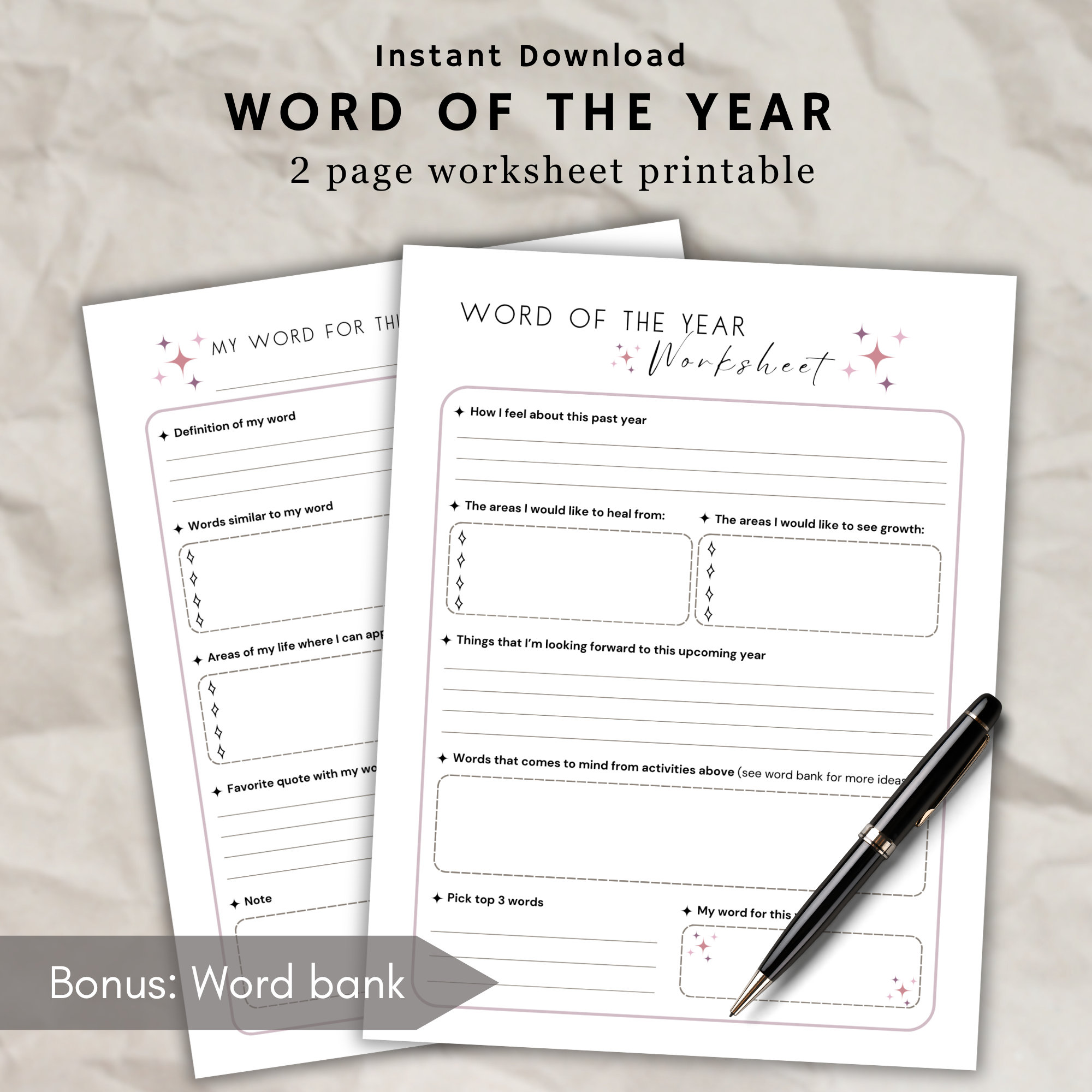 Word of the Year Worksheet Printable: Reflection & Resolution (PDF) - Etsy