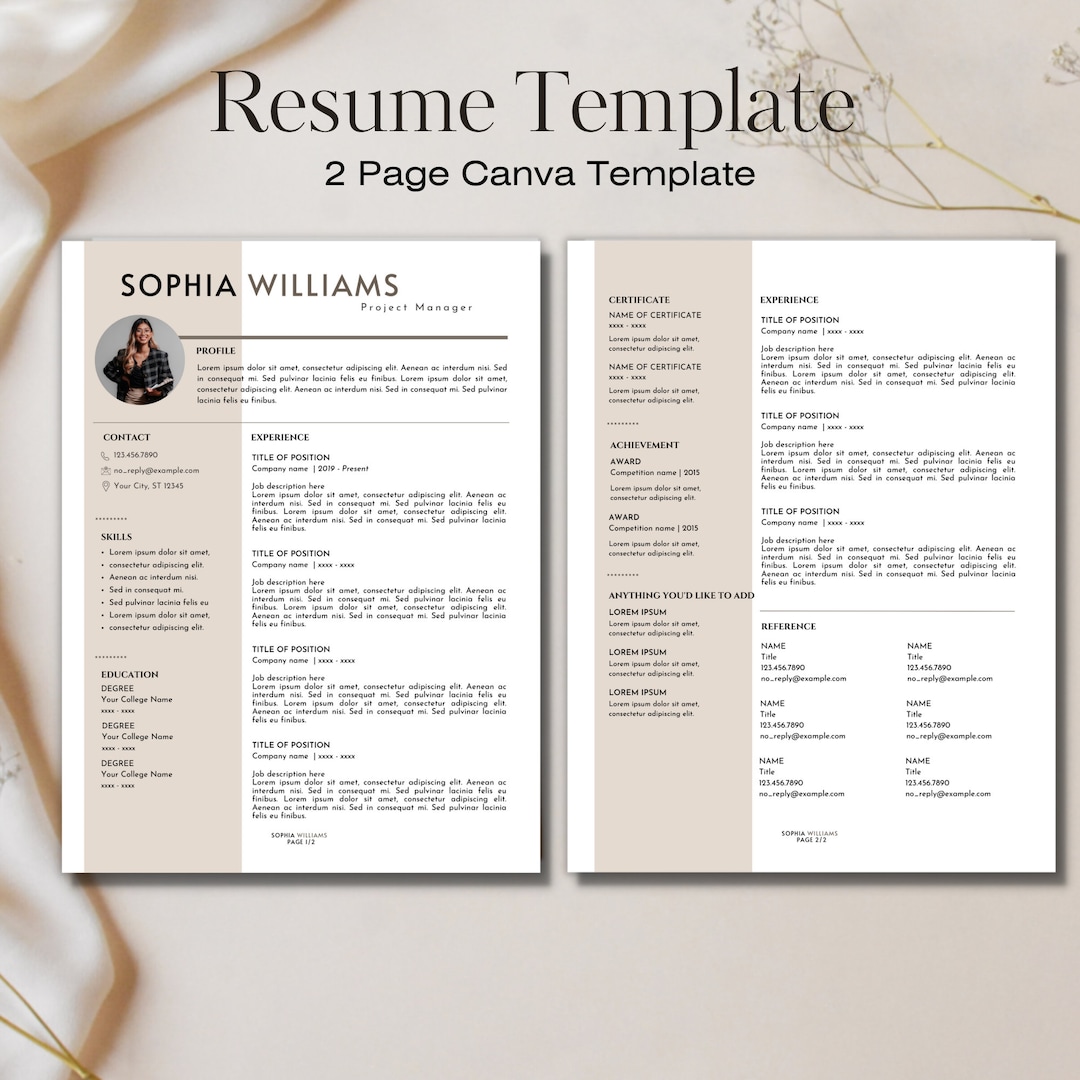 Modèle de CV moderne Modèle de CV Canva de 2 pages Modèle - Etsy France