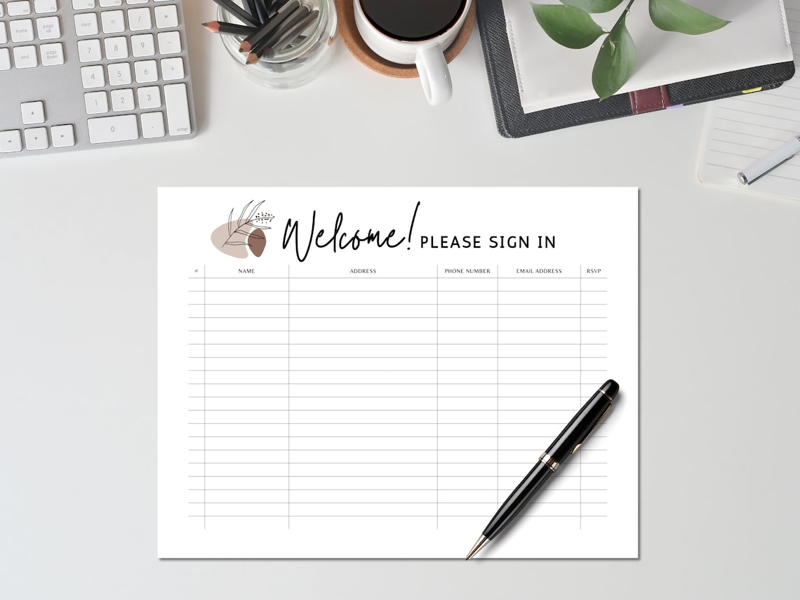 Editable Guest Sign-in Sheet Template: Canva Visitor Check-in (digital ...