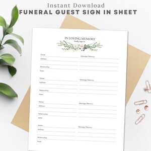 Floral Funeral Guest Sign-in Sheet Printable (PDF Download) - Etsy