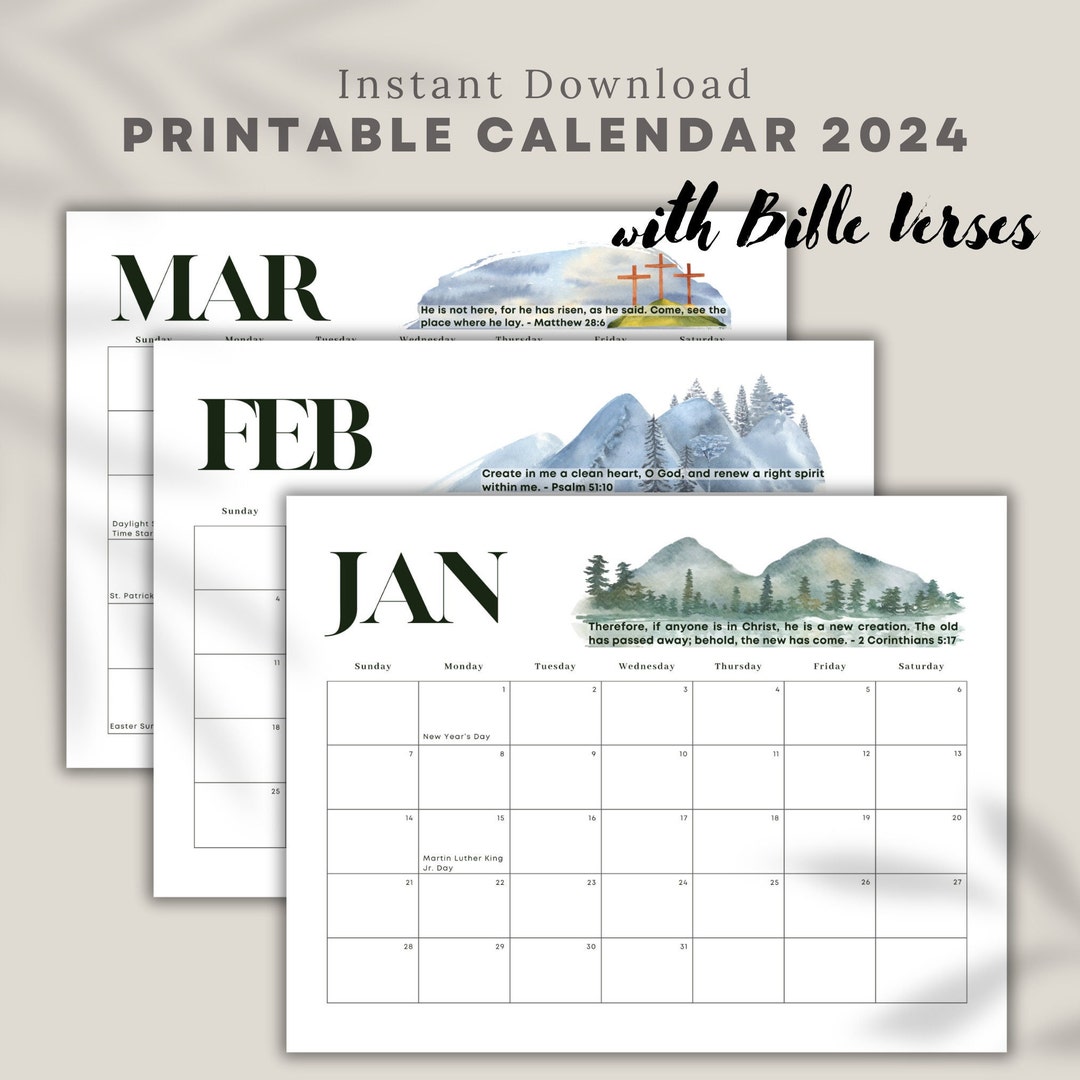 Printable Calendar 2024 With Bible Verses Watercolor Design - Etsy Canada