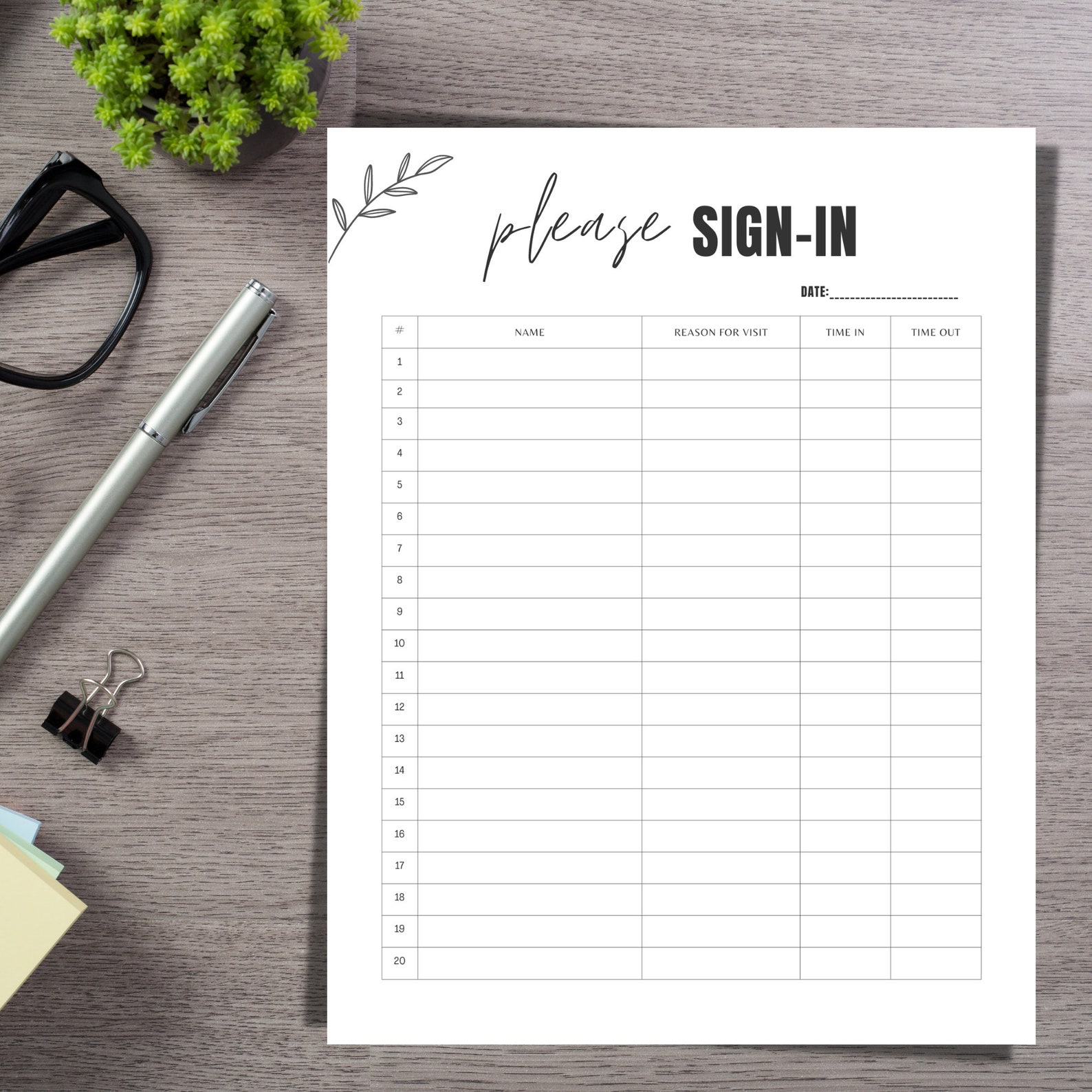 Visitor Sign in Sheet Printable Modern Guest Check in Sheet - Etsy
