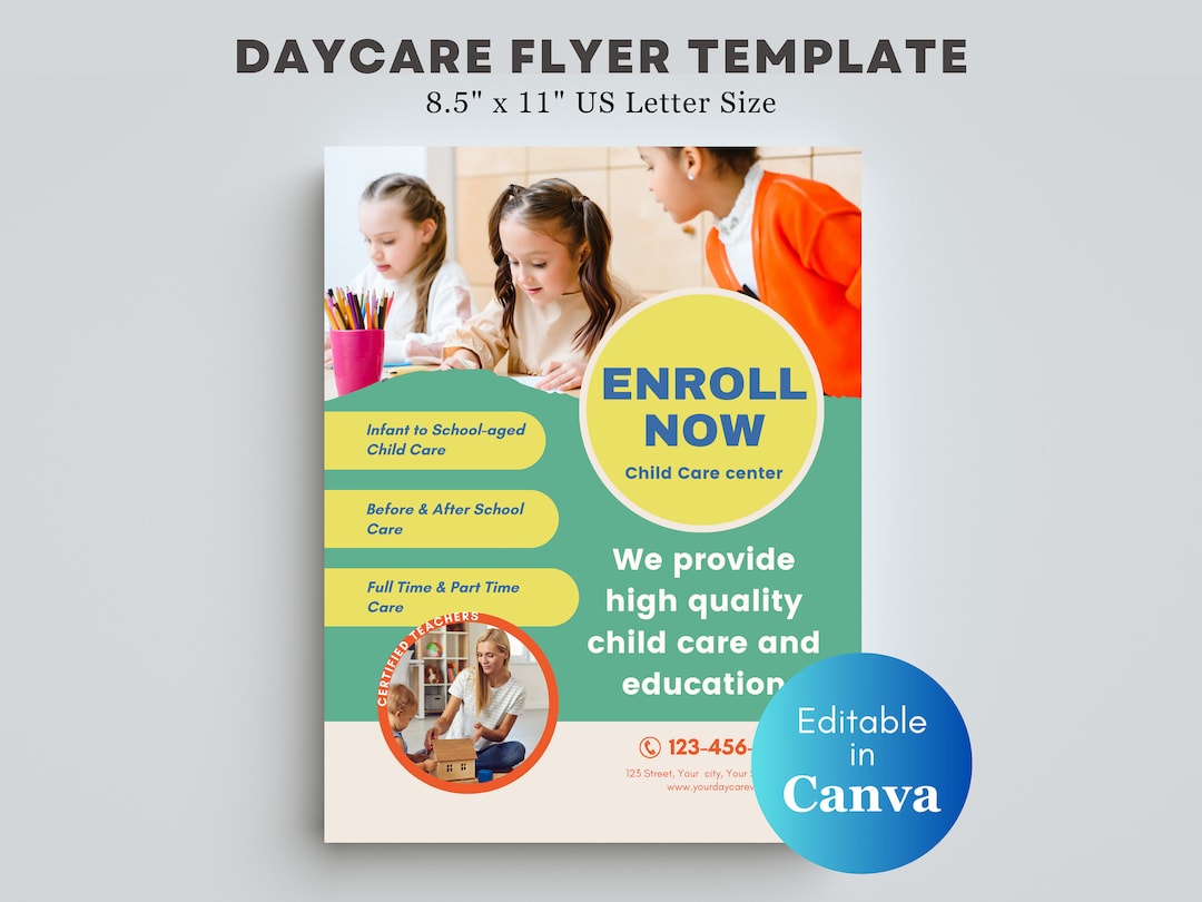 Daycare Marketing Flyer Template Modern Child Care Editable Canva ...