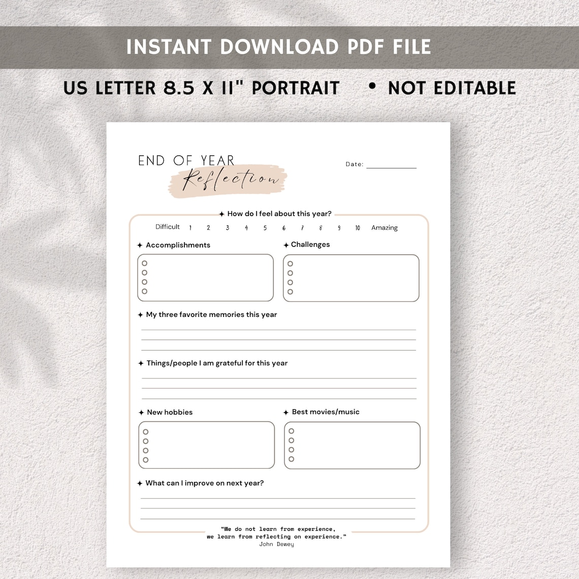 End of Year Reflection Worksheet: Printable Yearly Review (digital ...