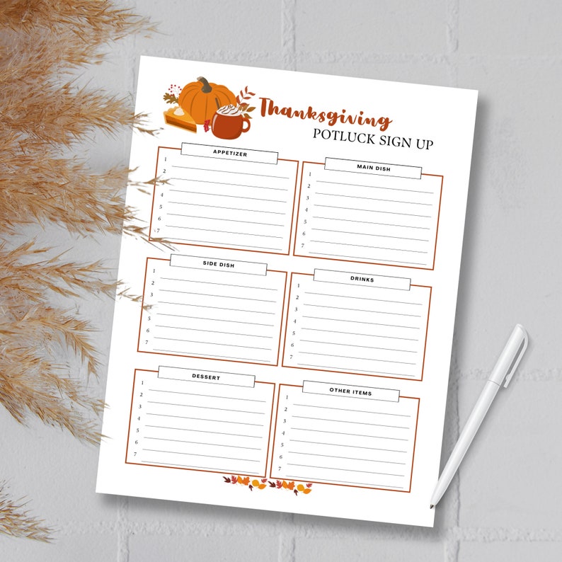 Thanksgiving Potluck Sign up Sheet Printable Fall Party Food Sign up ...