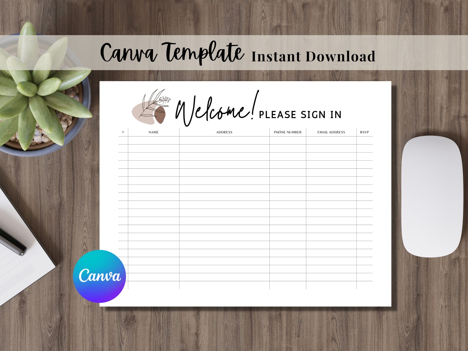 Guest Sign in Sheet Template Canva Visitor Check in Sheet - Etsy