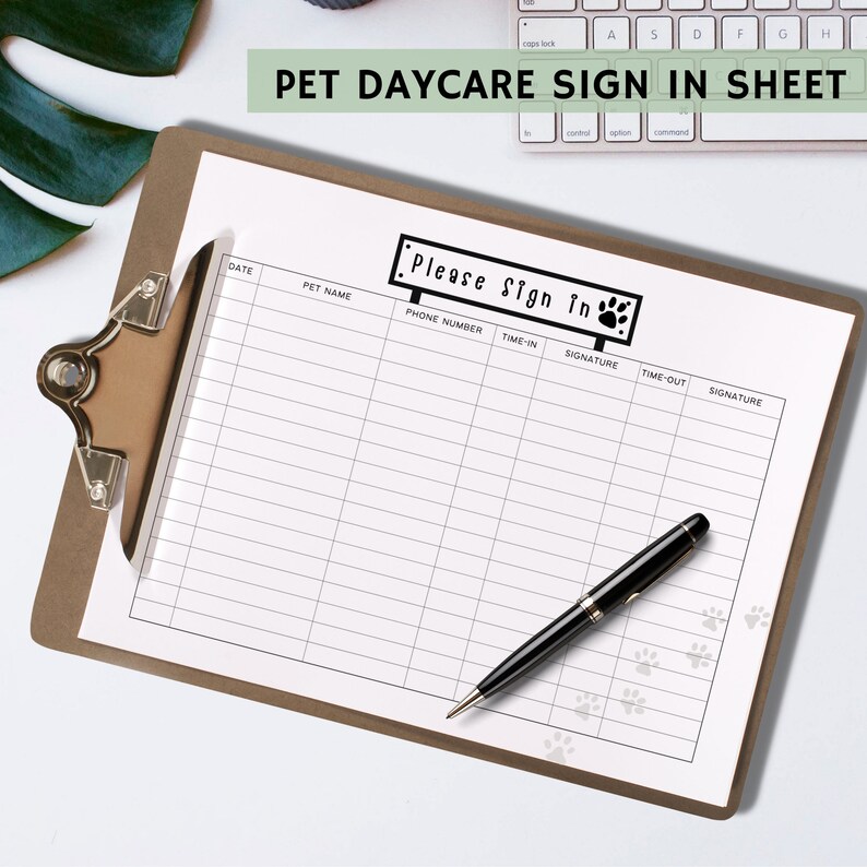 Pet Daycare Sign In/out Sheet Printable: Modern Design (PDF Download ...