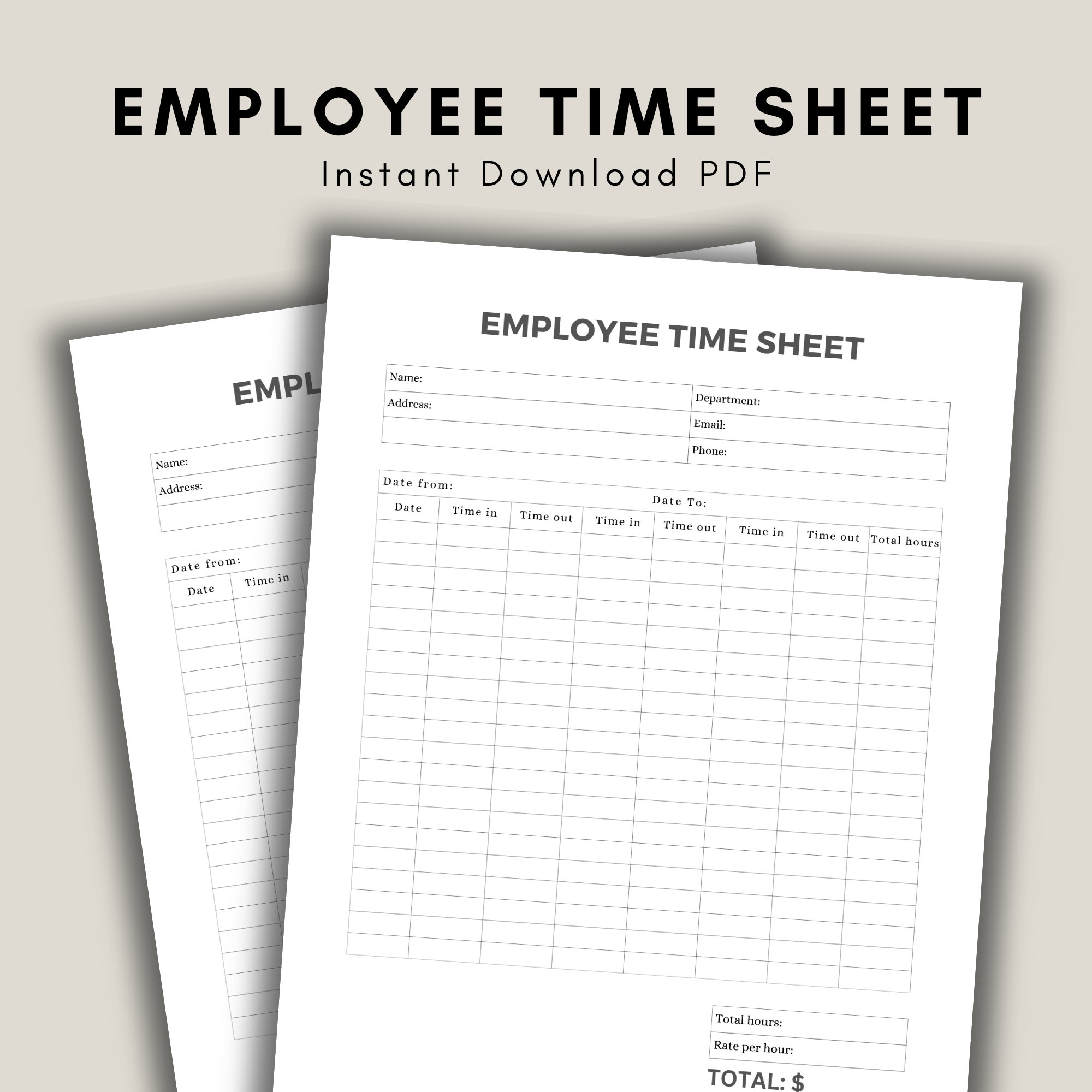 Employee Time Sheet Printable Work Time in and Time Out - Etsy