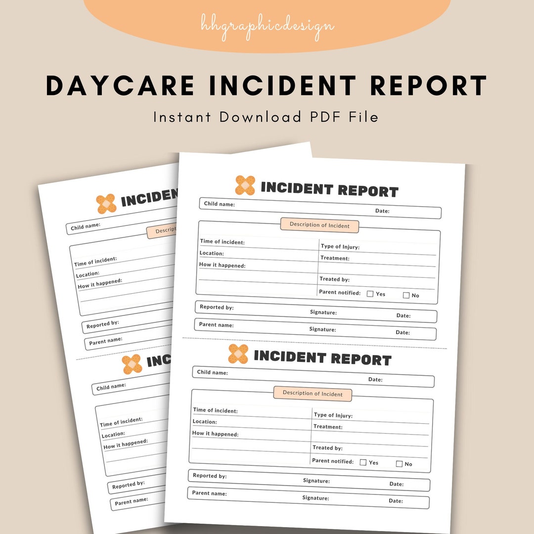 Daycare Incident Report Printable: Child Care Accident Form (PDF ...